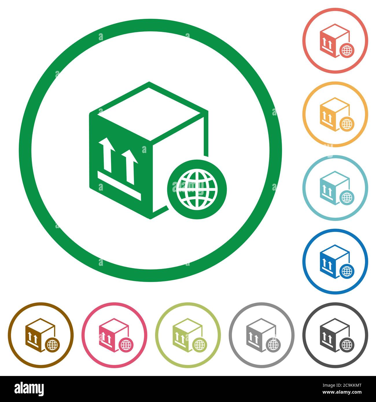 Worldwide package transportation flat color icons in round outlines on ...