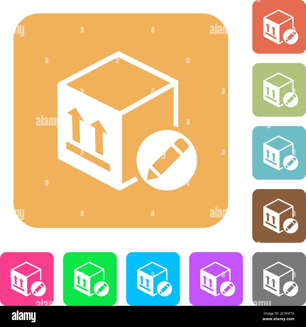 Package edit flat icons on rounded square vivid color backgrounds Stock Vector Image & Art - Alamy