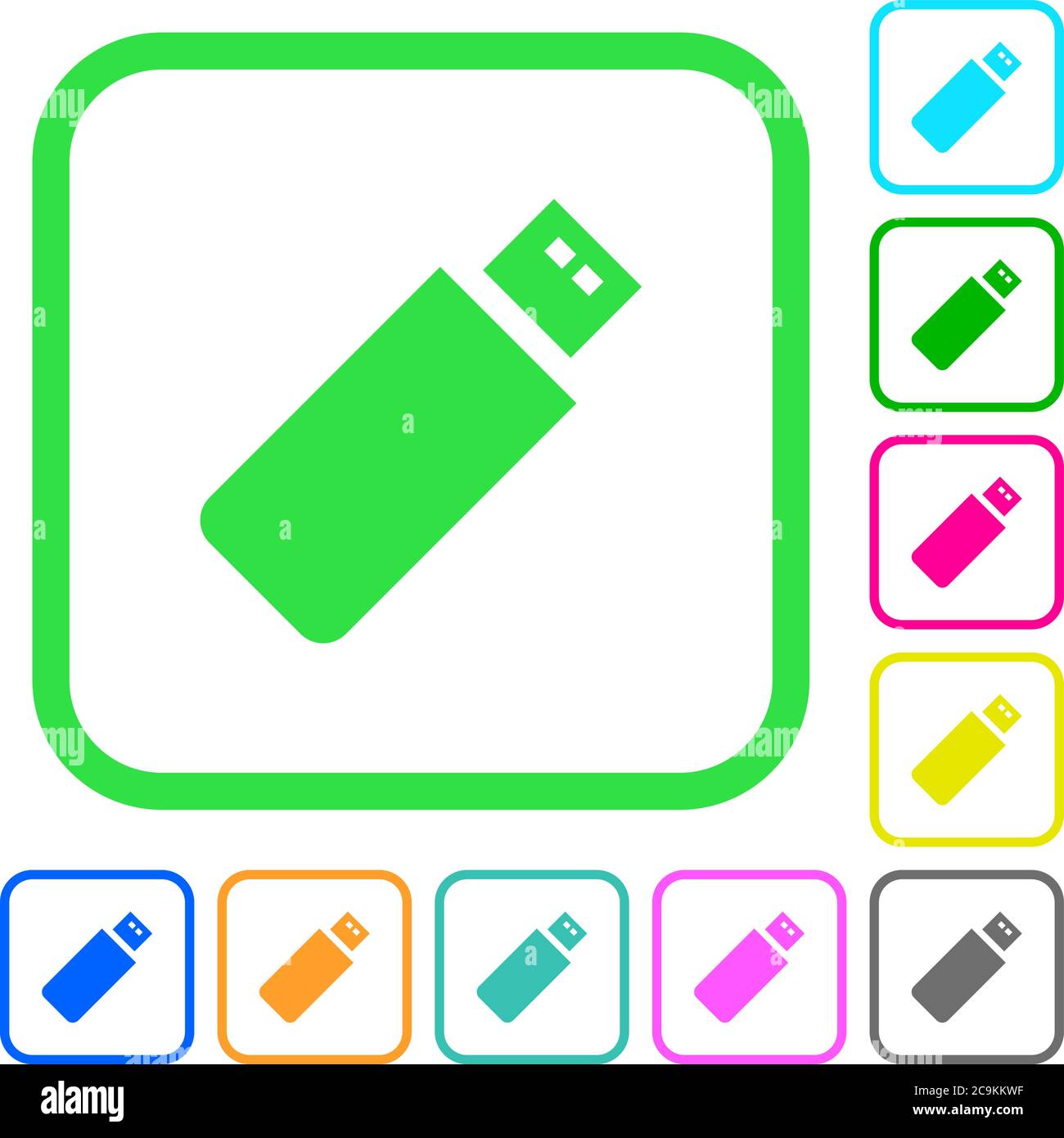 Pendrive vivid colored flat icons in curved borders on white background ...