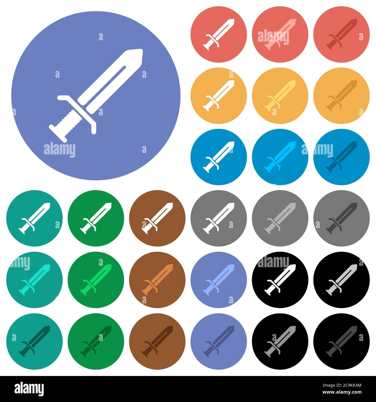 Sword multi colored flat icons on round backgrounds. Included white ...