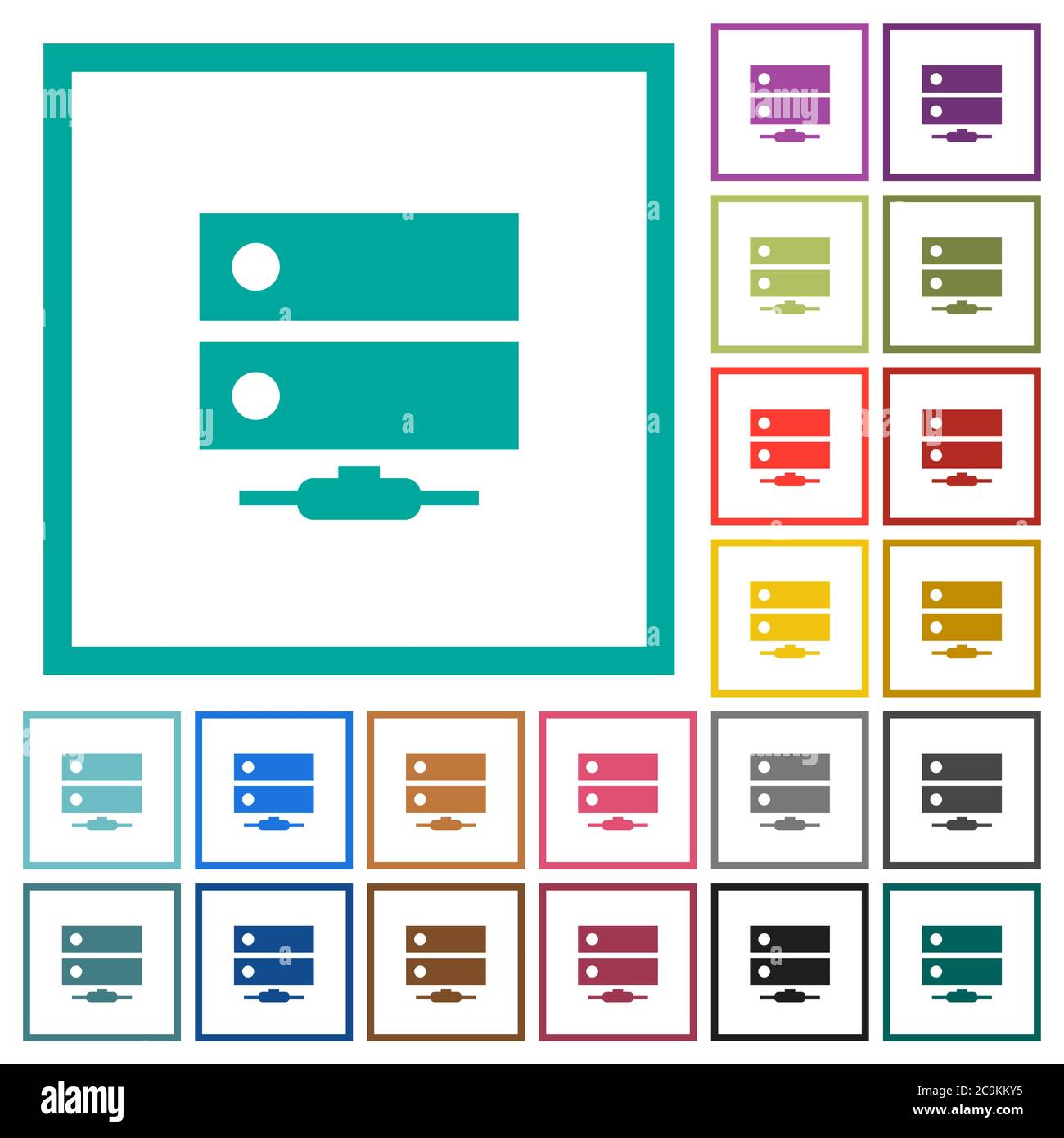 Network drive flat color icons with quadrant frames on white background ...