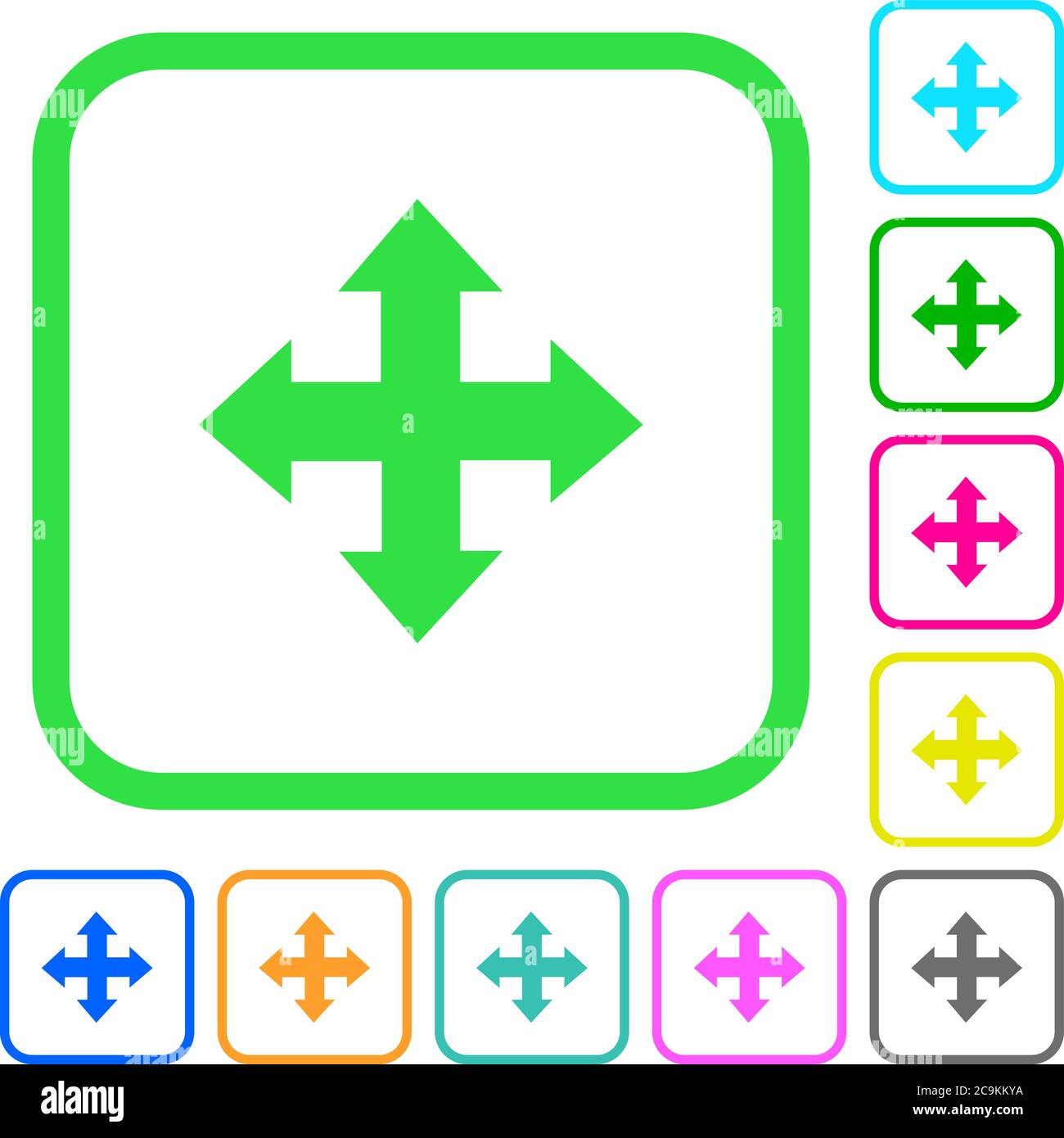 Move tool vivid colored flat icons in curved borders on white ...