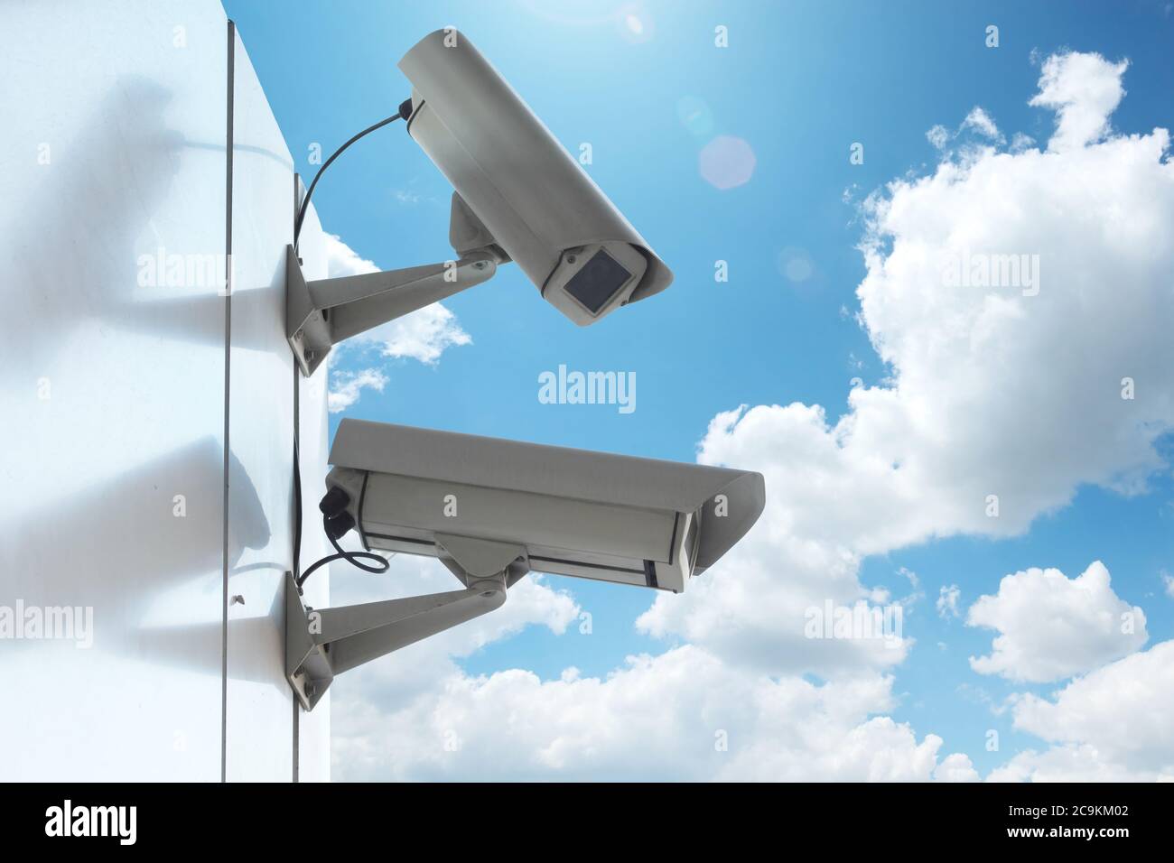 Silhouette of security cctv camera on sky backgrond. Element of design ...