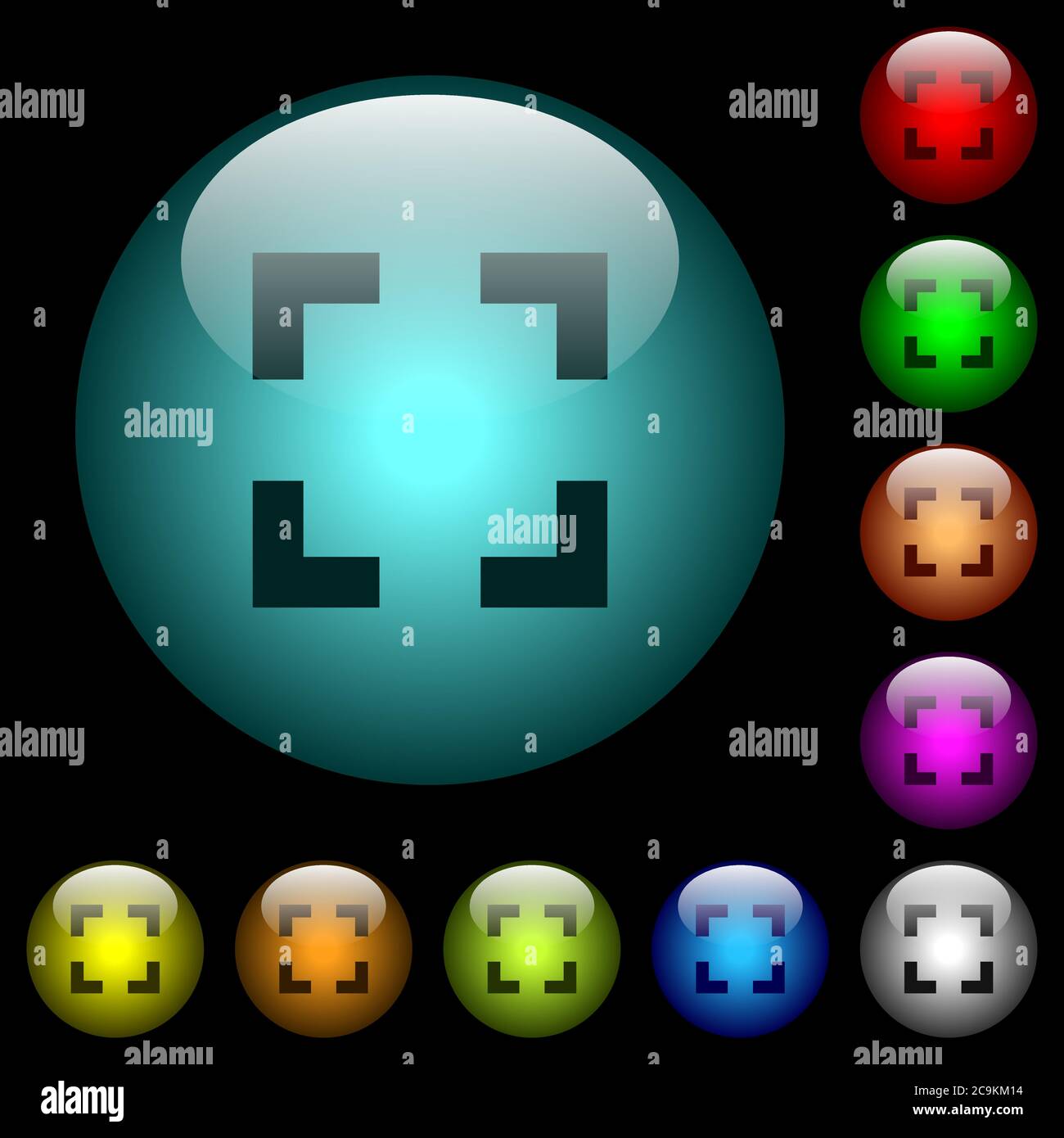 Selector Tool Icons In Color Illuminated Spherical Glass Buttons On Black Background Can Be