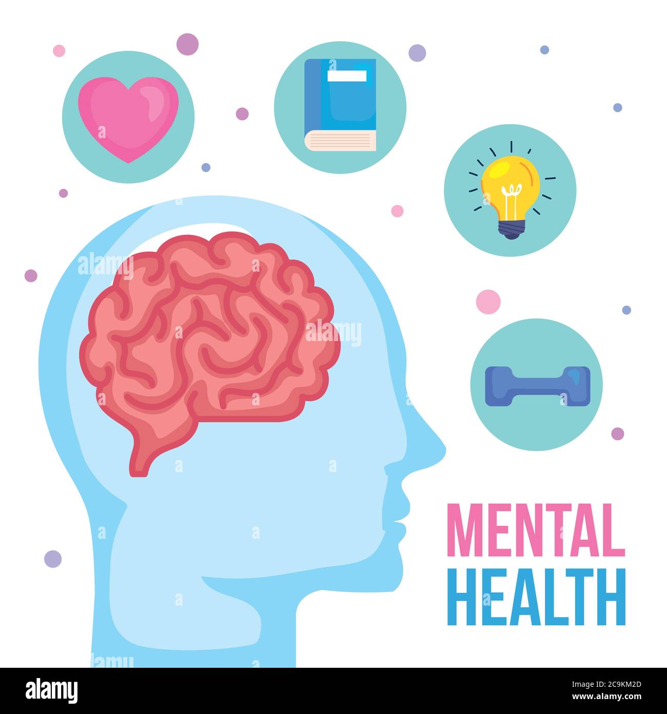 mental health concept, and human profile with health icons Stock Vector ...