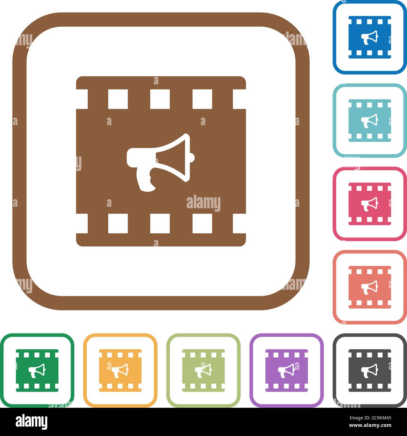 Movie director simple icons in color rounded square frames on white ...