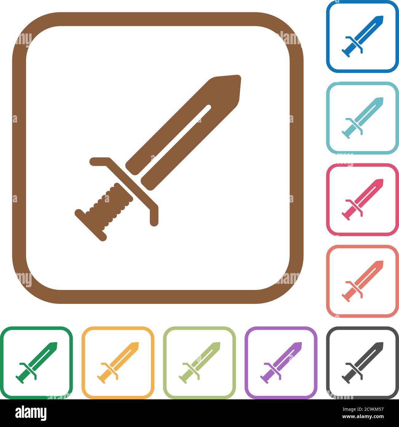 Sword simple icons in color rounded square frames on white background ...