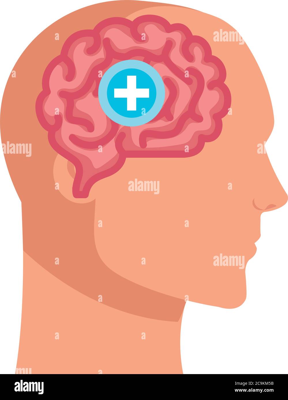 silhouette of human profile with brain and cross symbol, mind positive ...