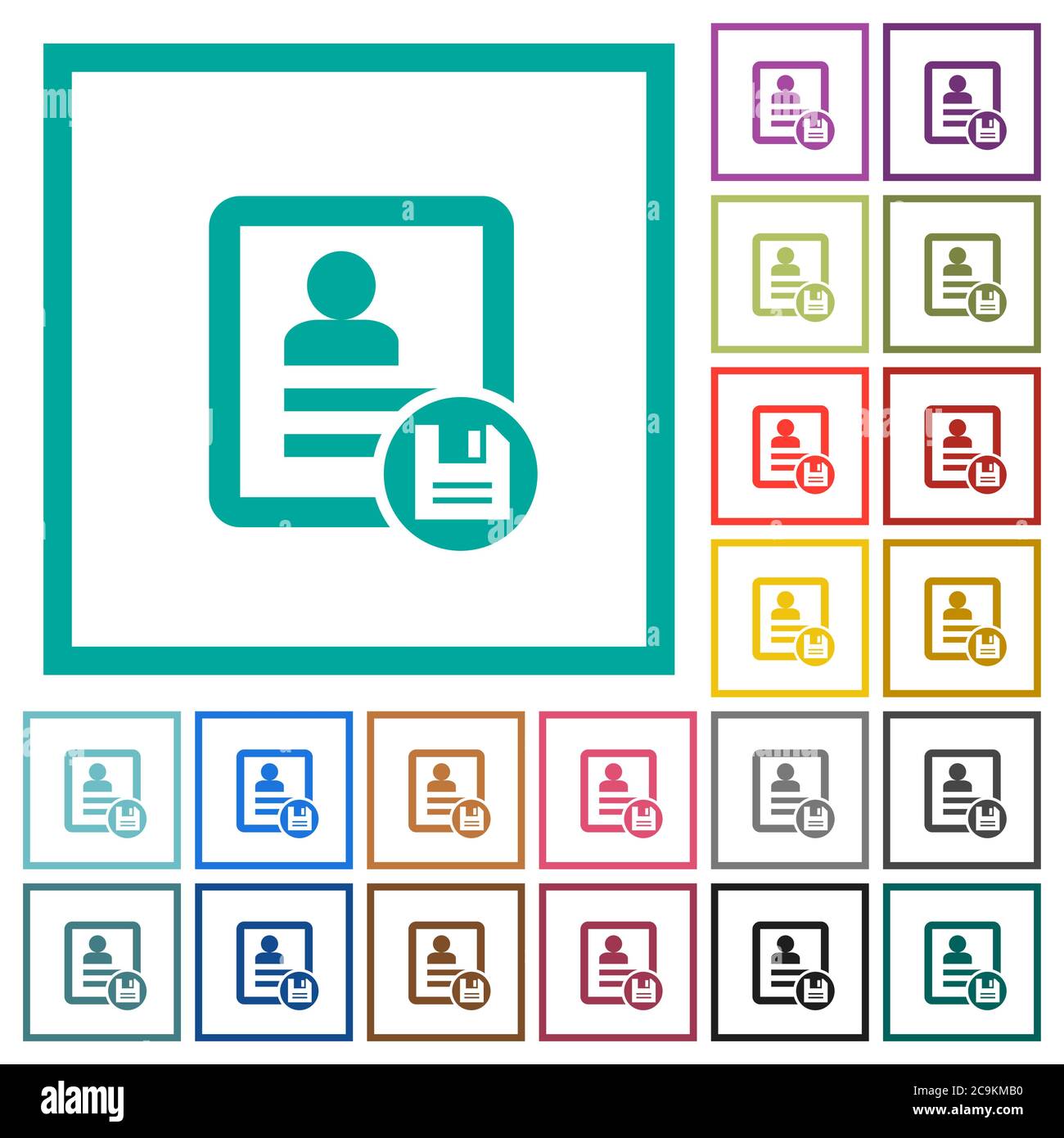 Save contact changes flat color icons with quadrant frames on white ...