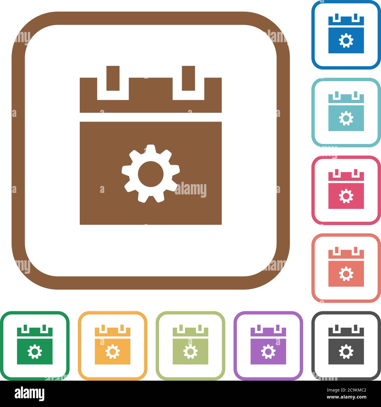 Schedule settings simple icons in color rounded square frames on white ...