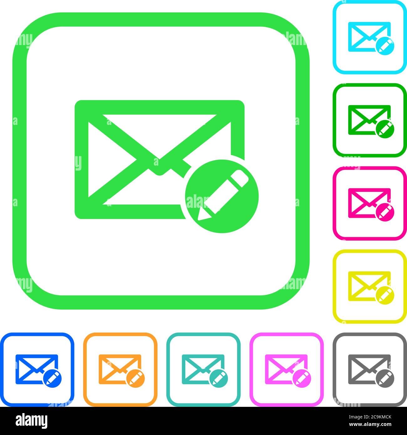 Write mail vivid colored flat icons in curved borders on white ...