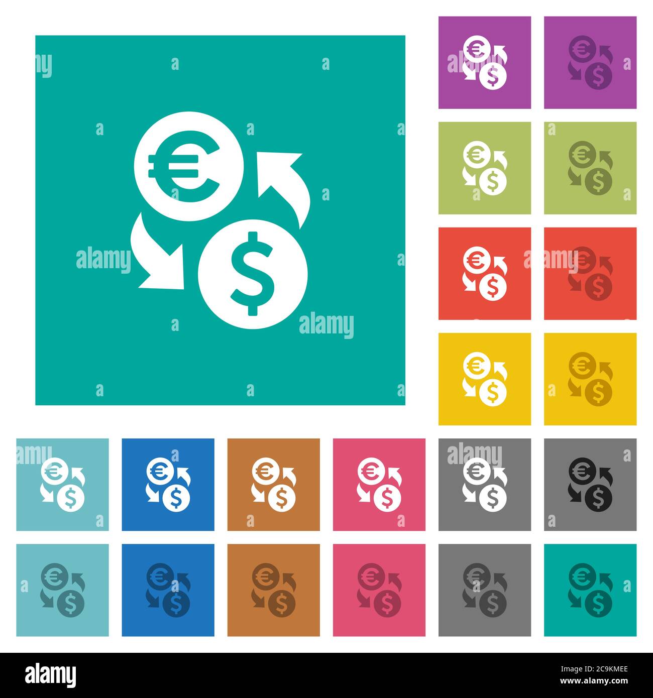 Euro Dollar money exchange multi colored flat icons on plain square ...