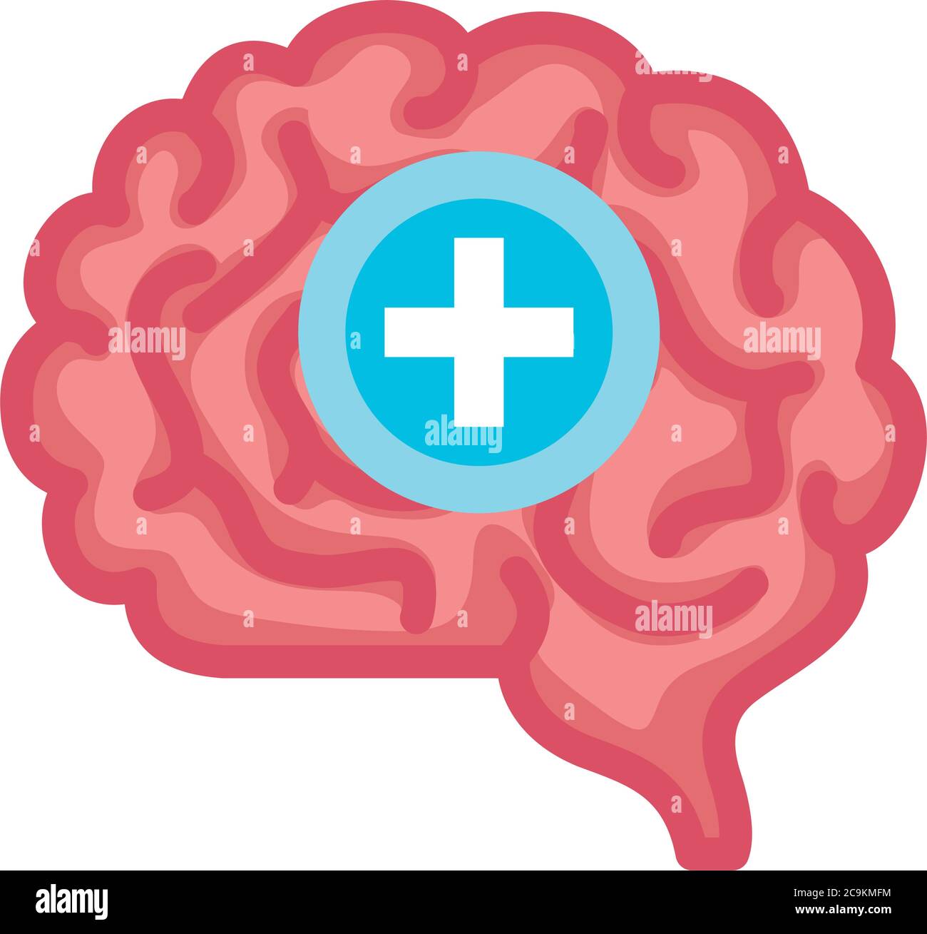 brain with cross symbol, mind positive on white background Stock Vector ...