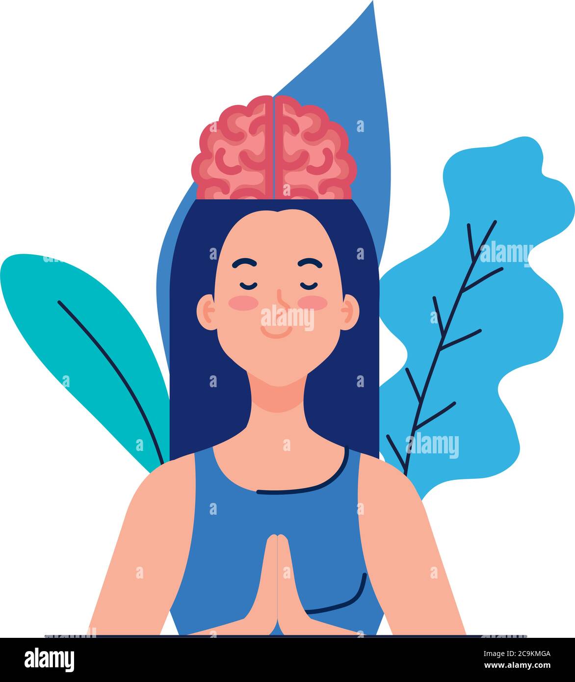 meditating woman with brain icon, on white background Stock Vector ...