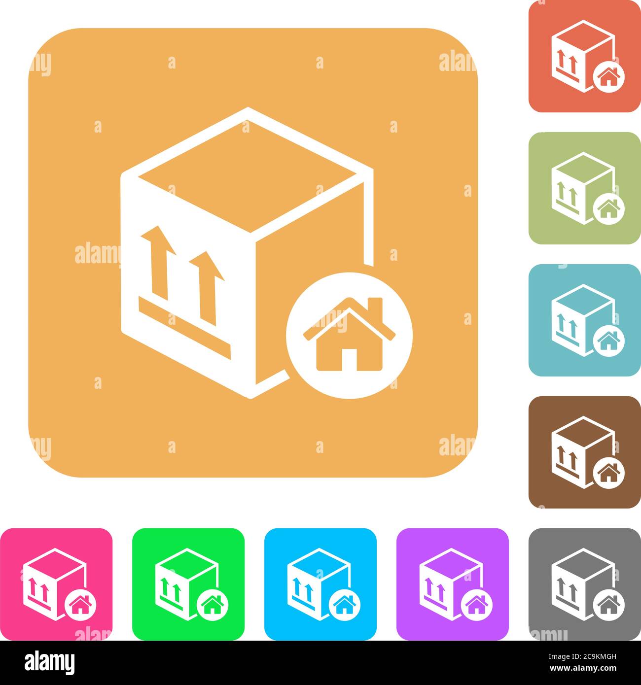 Package warehouse flat icons on rounded square vivid color backgrounds ...