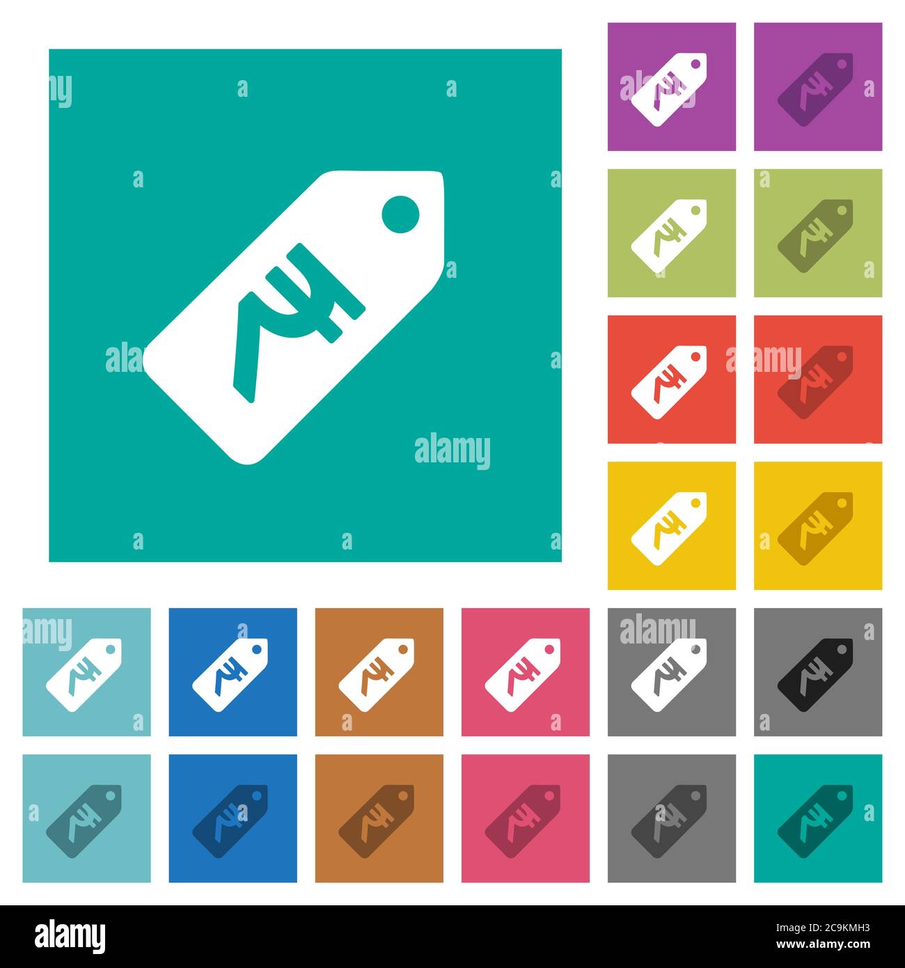 Indian Rupee price label multi colored flat icons on plain square ...