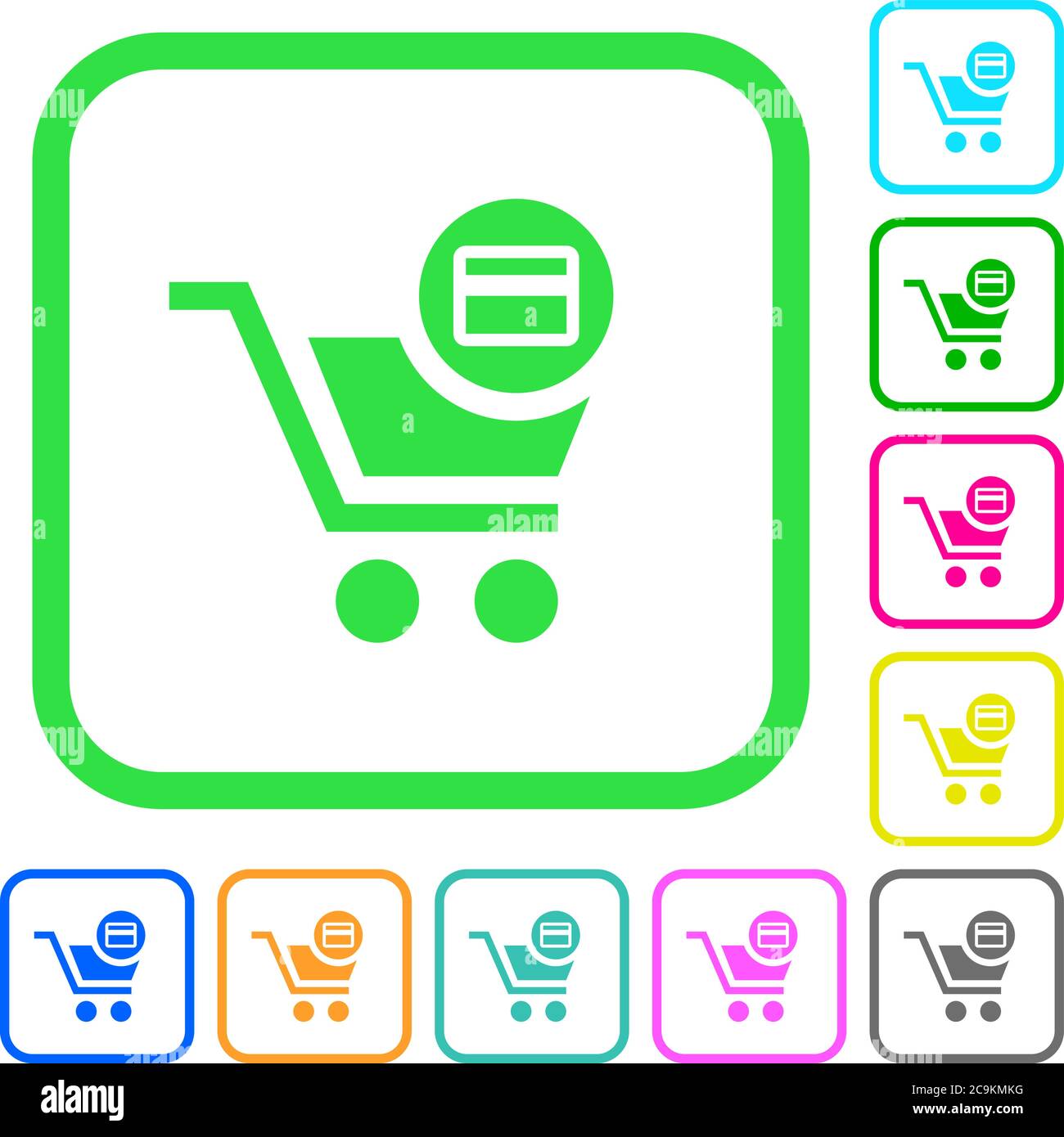 Credit card checkout vivid colored flat icons in curved borders on ...