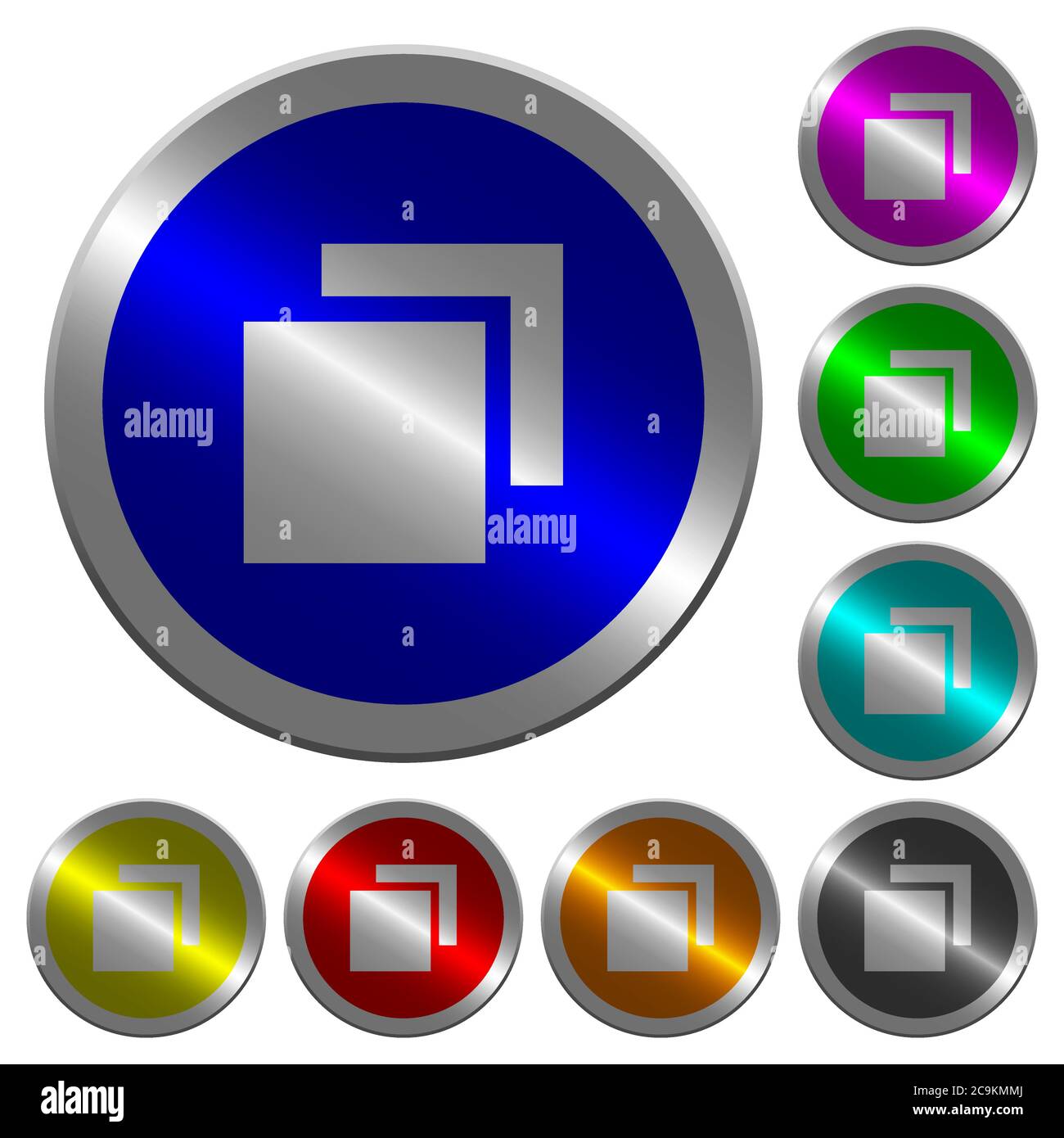 Overlapping elements icons on round luminous coin-like color steel buttons Stock Vector Image ...