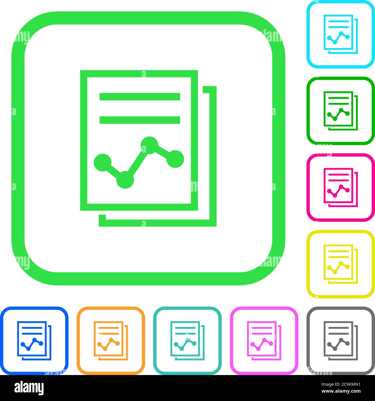 Report with graph vivid colored flat icons in curved borders on white ...