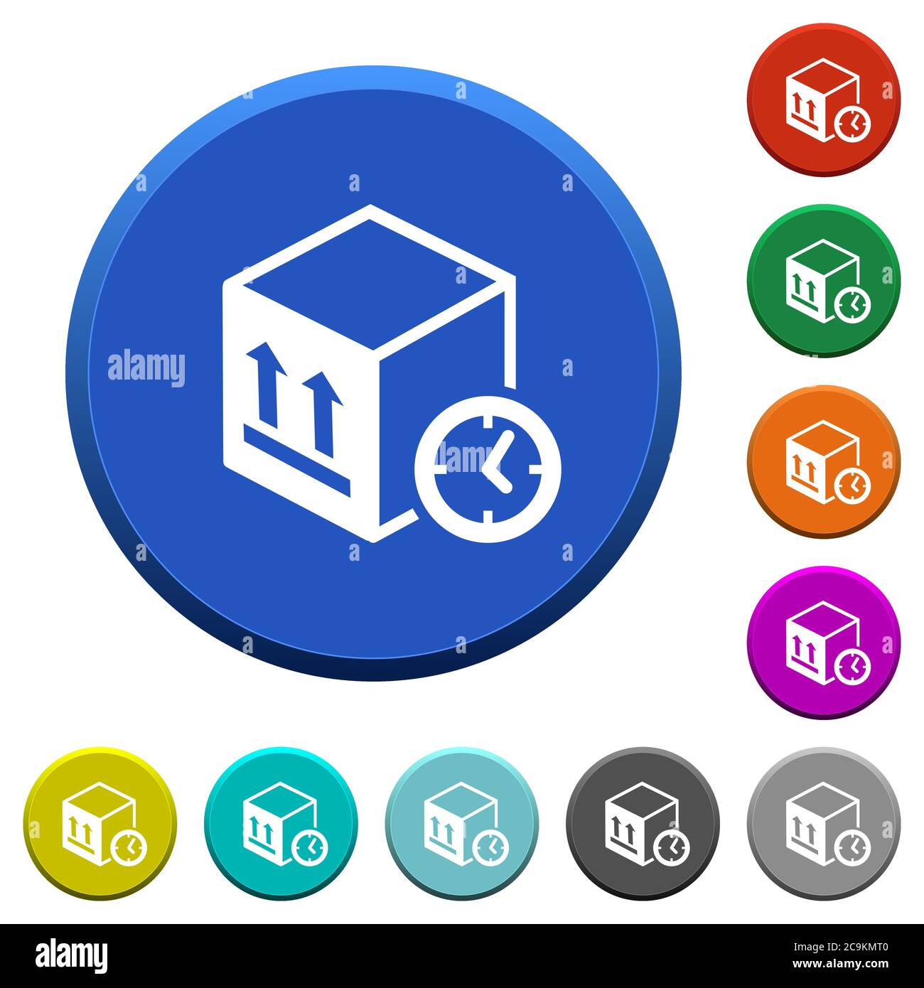 Package shipping time round color beveled buttons with smooth surfaces ...