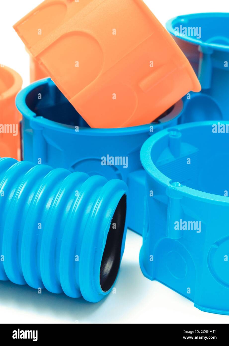 Orange and blue electrical boxes and other components using in ...