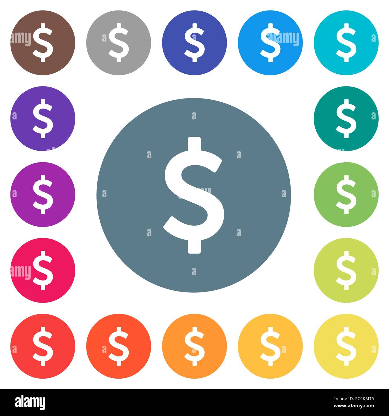 Dollar sign flat white icons on round color backgrounds. 17 background ...