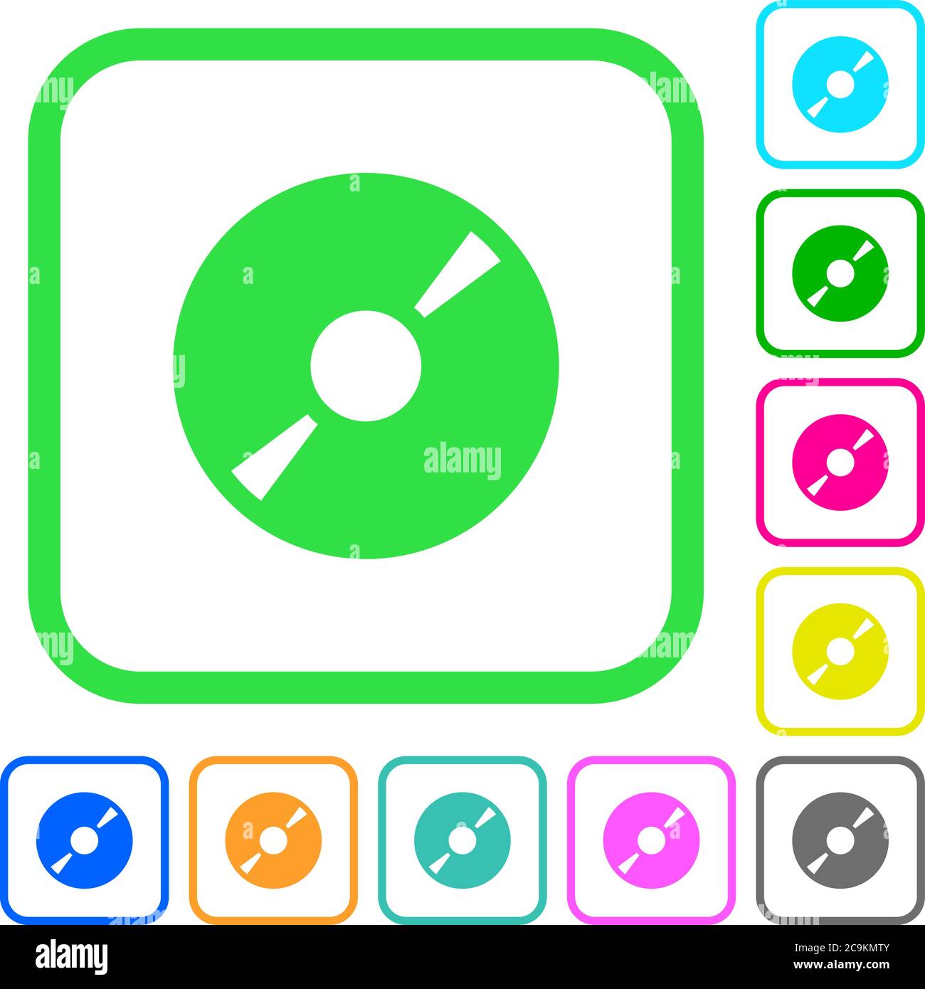 DVD disk vivid colored flat icons in curved borders on white background ...