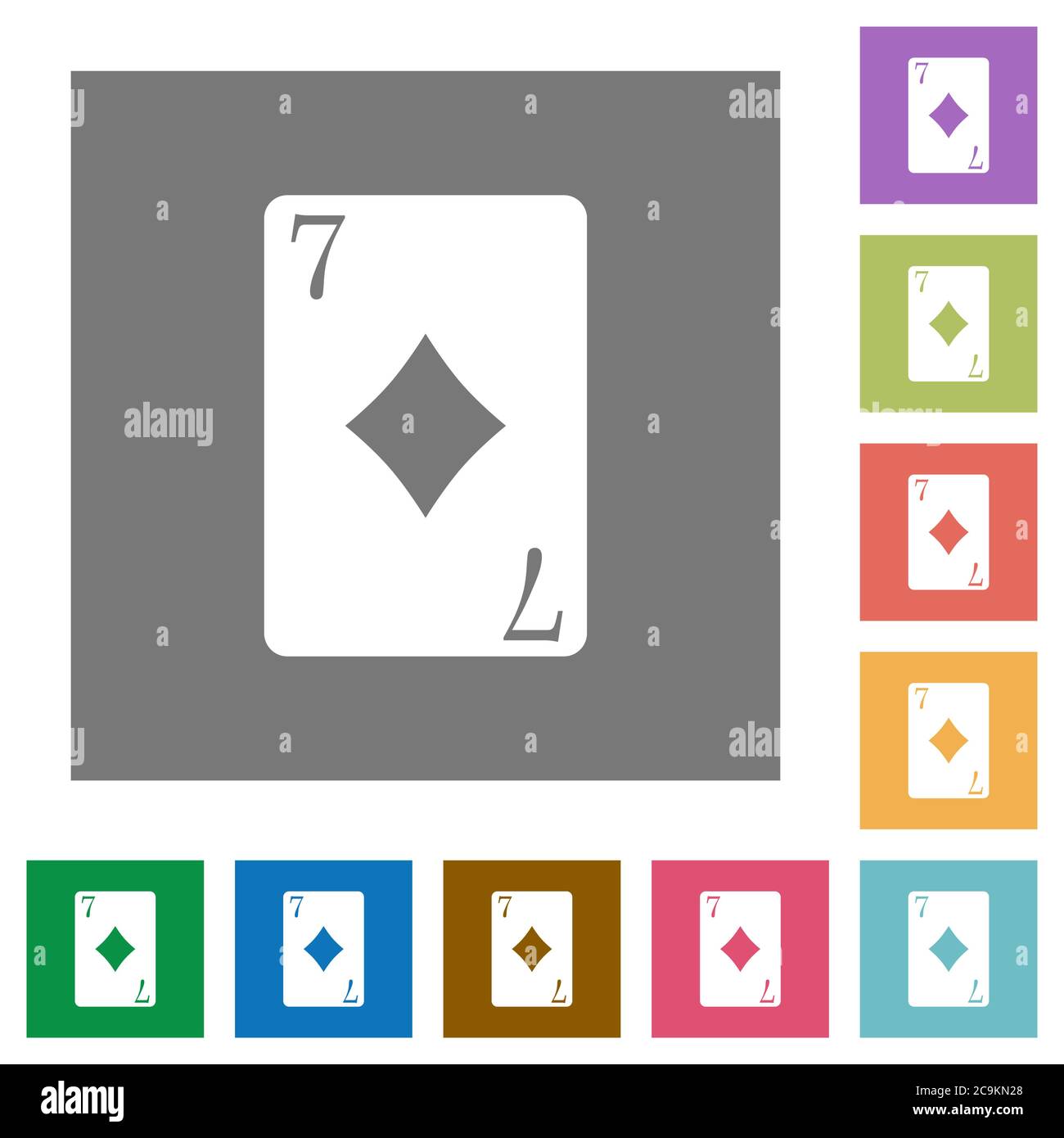 Seven of diamonds card flat icons on simple color square backgrounds ...