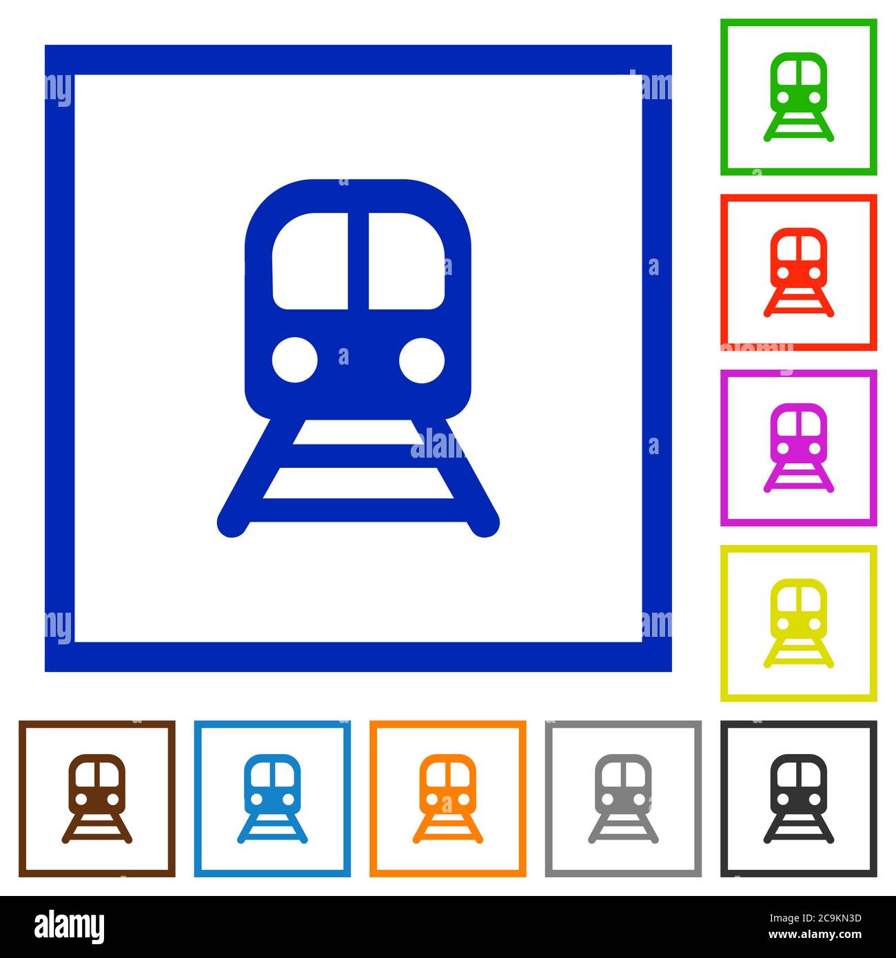 Train flat color icons in square frames on white background Stock ...