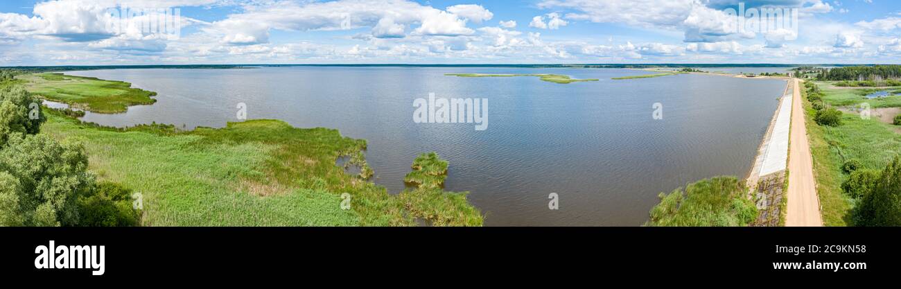 water surface of Luban water reservoir in Belarus. beautiful summer ...