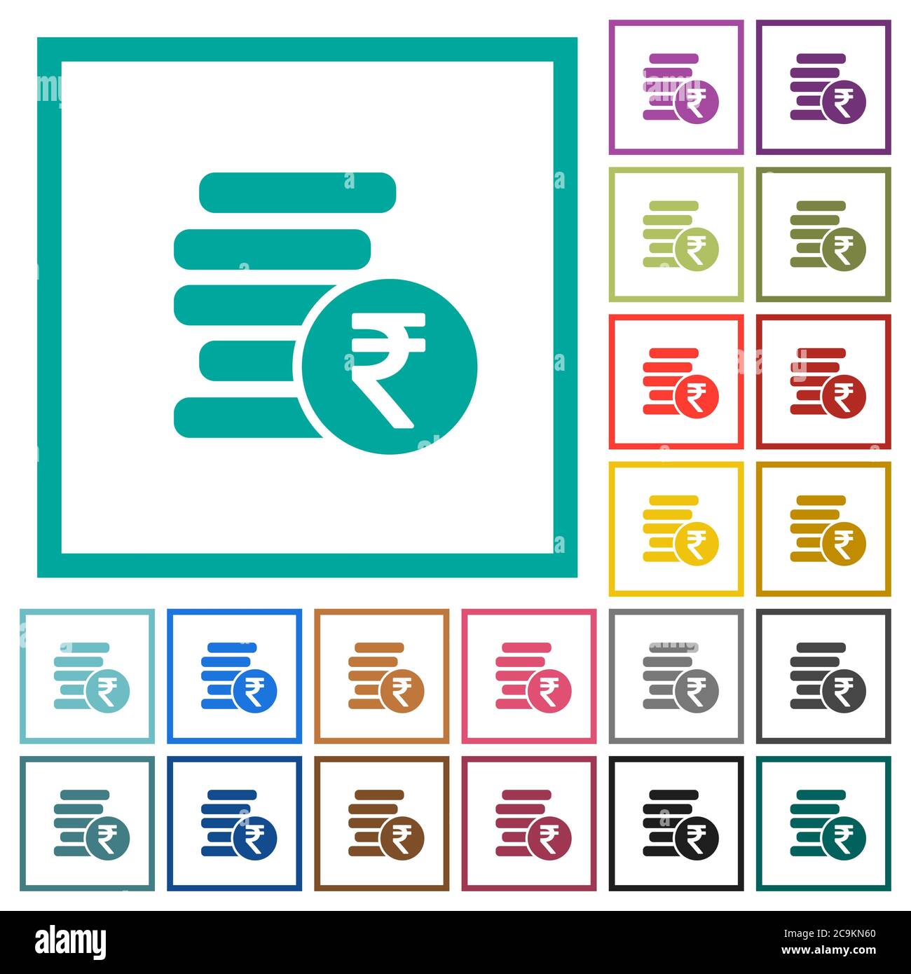 Indian Rupee coins flat color icons with quadrant frames on white ...
