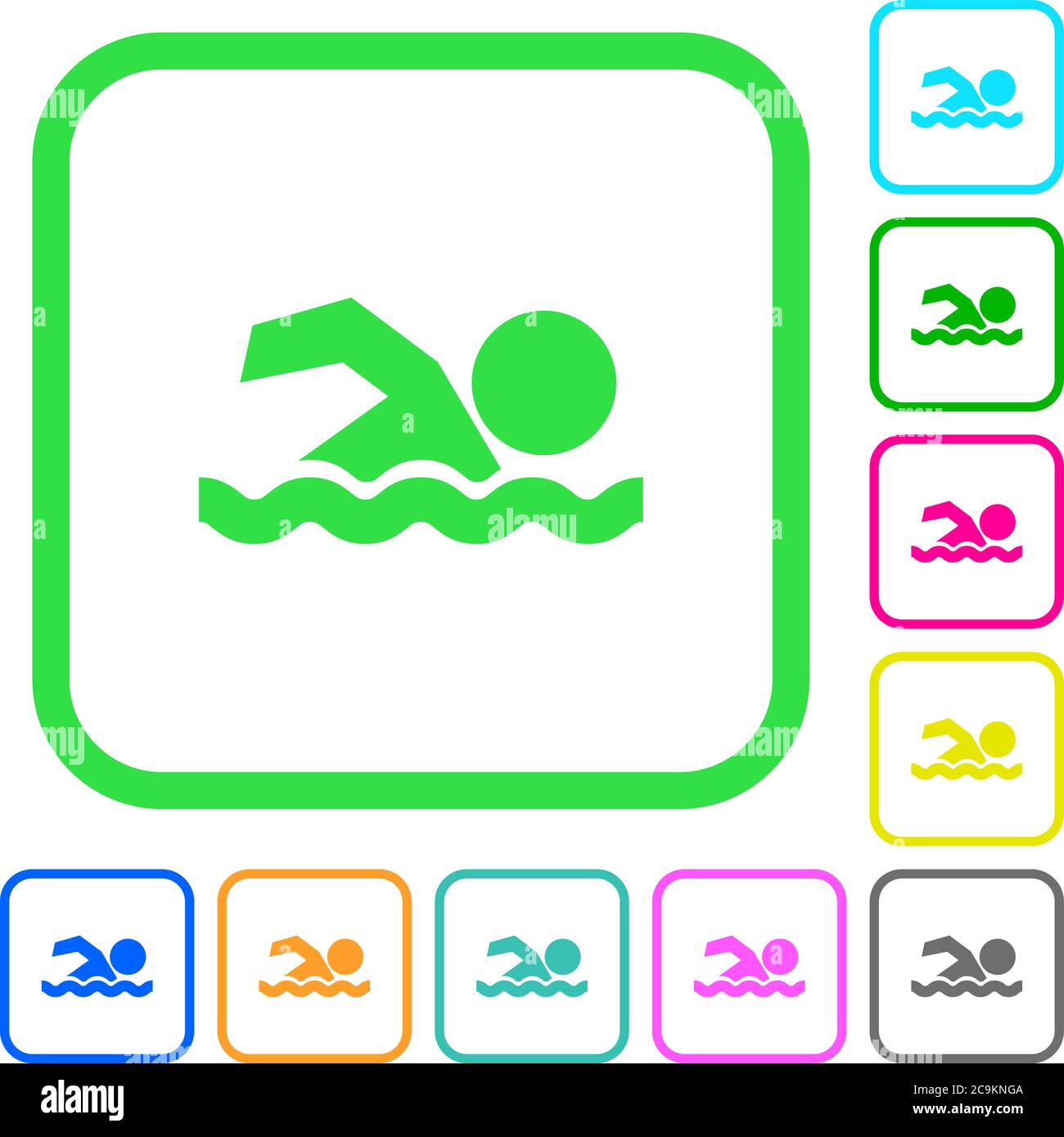 Swimming man vivid colored flat icons in curved borders on white ...