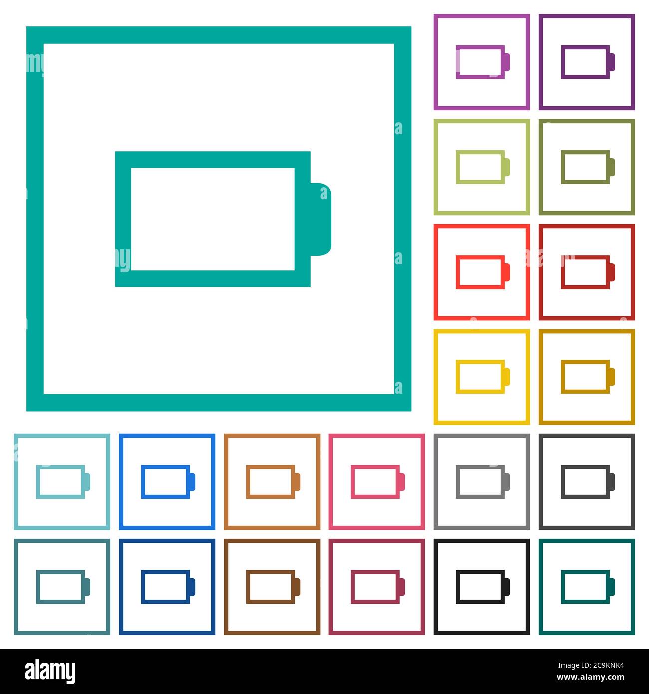 Empty battery without load units flat color icons with quadrant frames ...