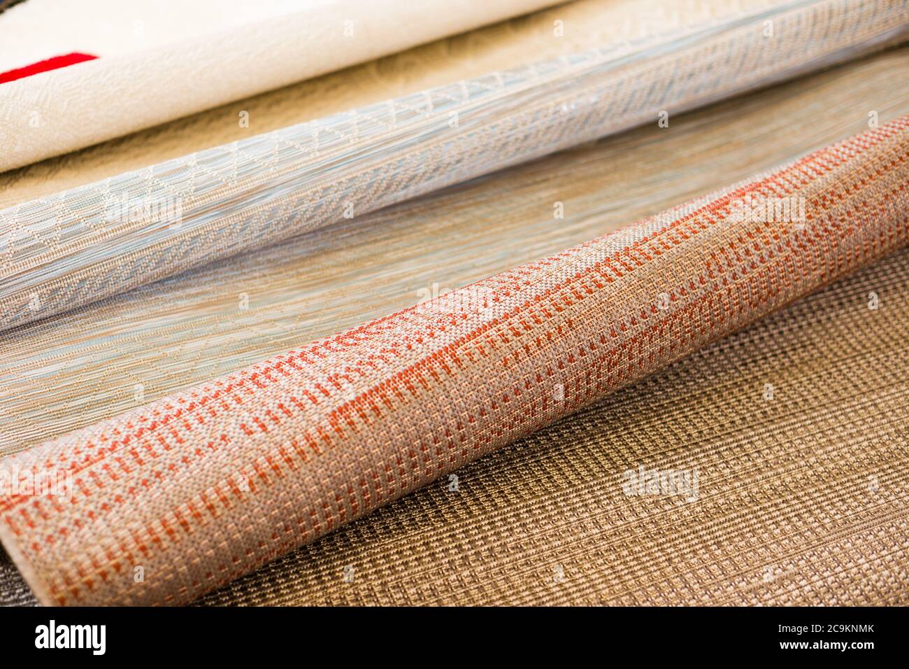 image of different straw carpets in the shop for decoration Stock Photo ...