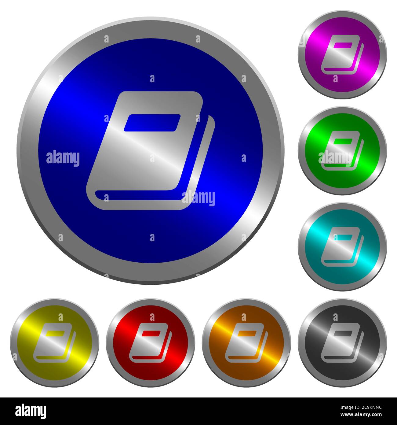 Personal diary icons on round luminous coin-like color steel buttons ...