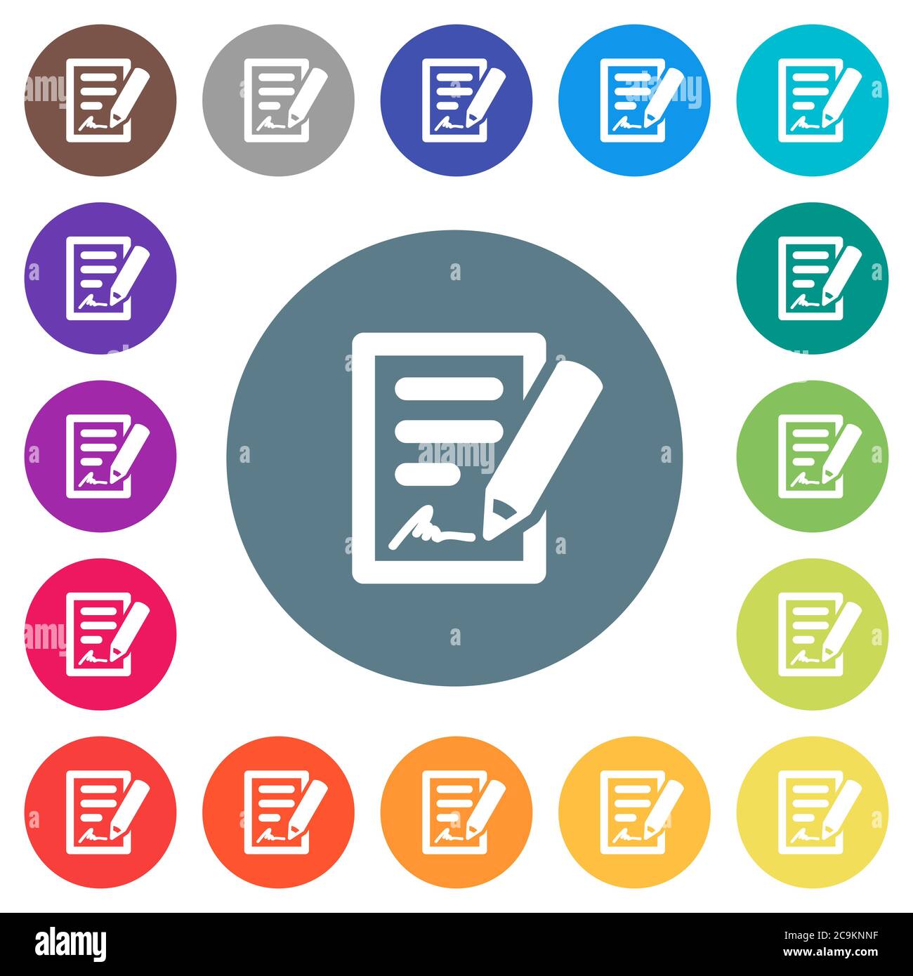 Signing contract flat white icons on round color backgrounds. 17 ...