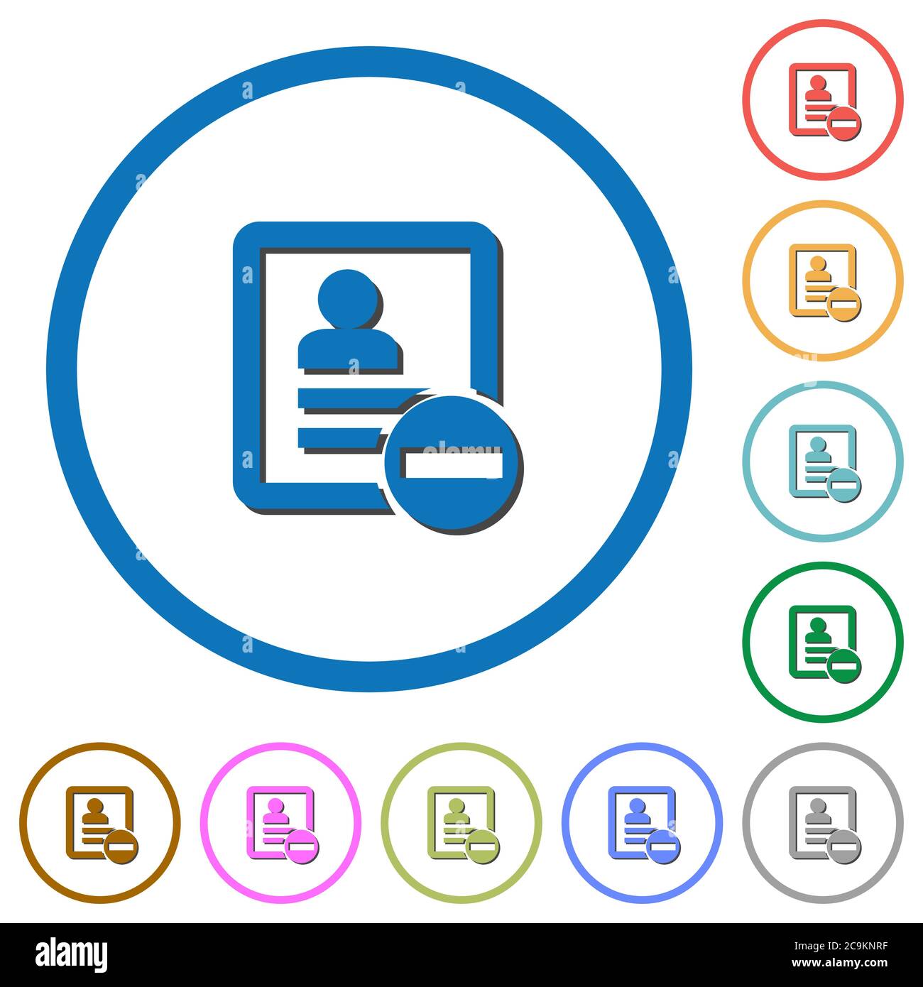 Remove contact flat color vector icons with shadows in round outlines ...