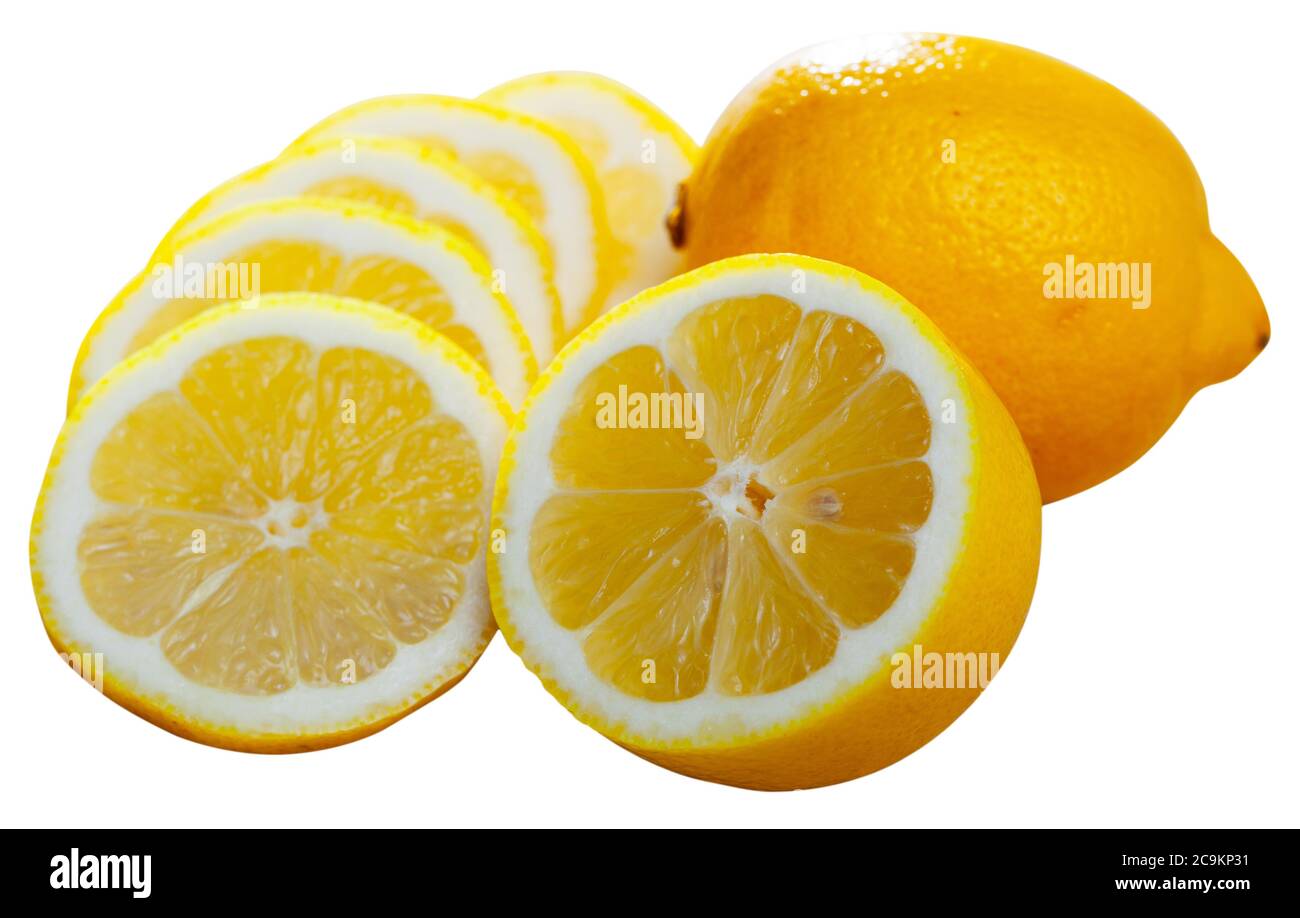 Sliced fresh juicy lemon. Concept of health benefits of citrus fruits ...