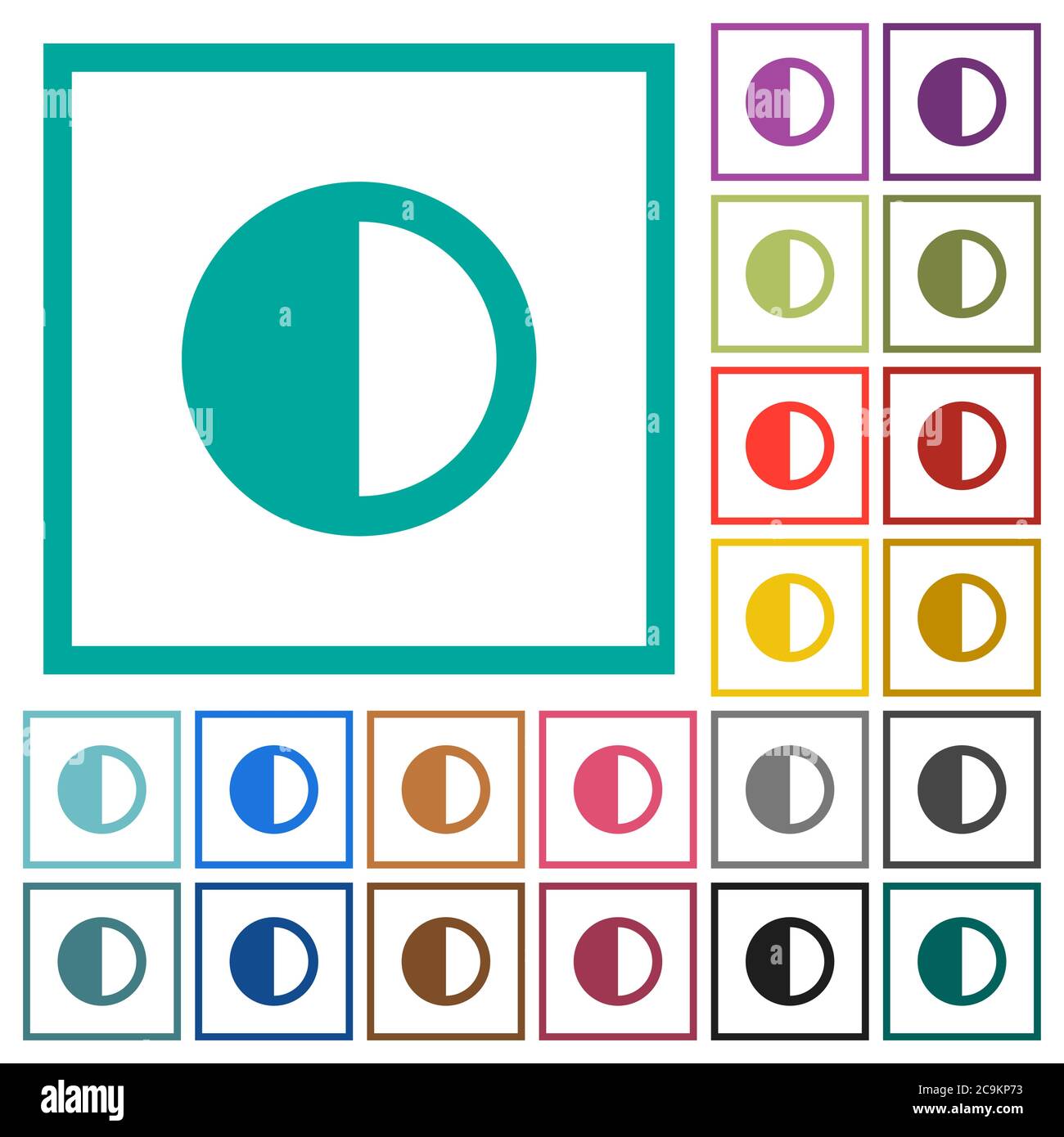 Contrast Control Flat Color Icons With Quadrant Frames On White Background Stock Vector Image