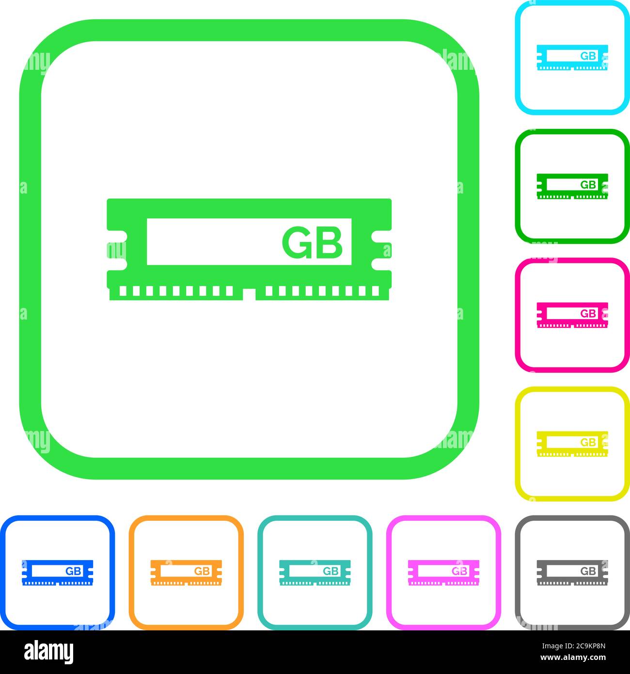 RAM memory module vivid colored flat icons in curved borders on white ...
