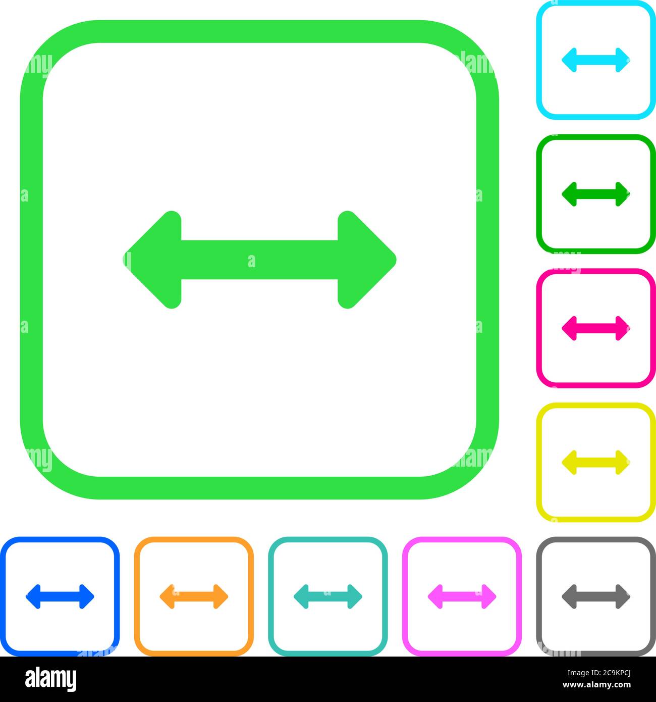 Resize horizontal vivid colored flat icons in curved borders on white ...