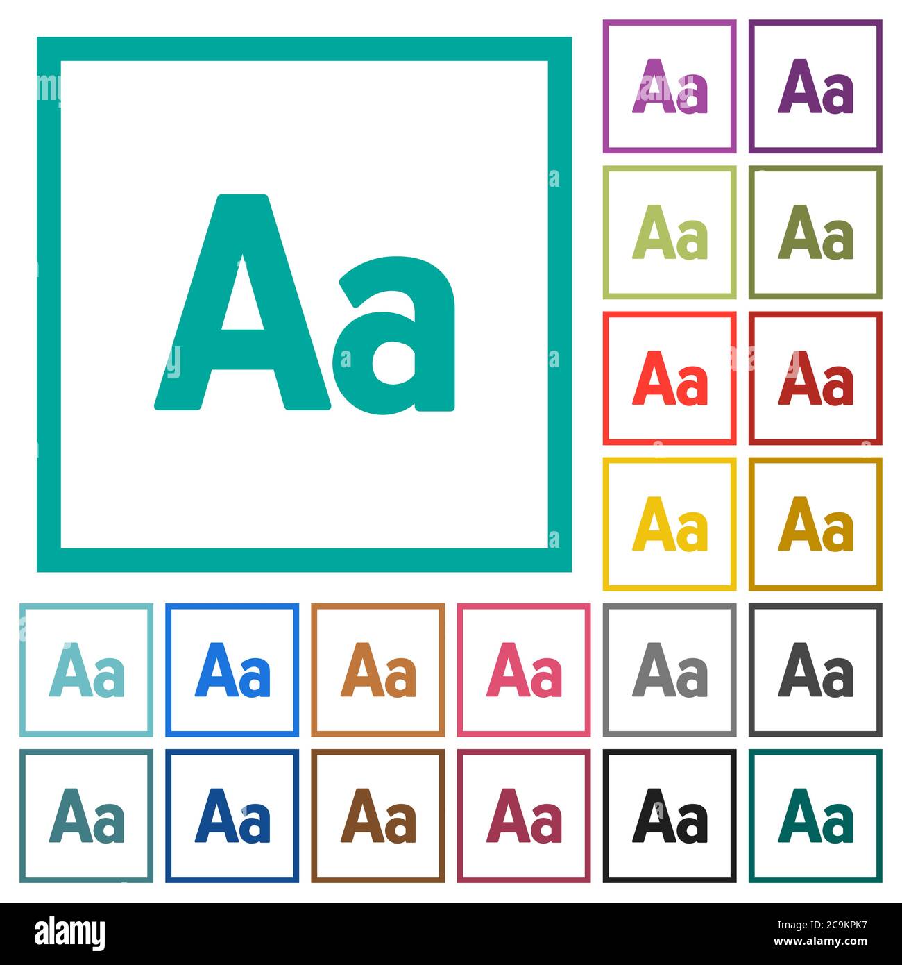 Font size flat color icons with quadrant frames on white background ...