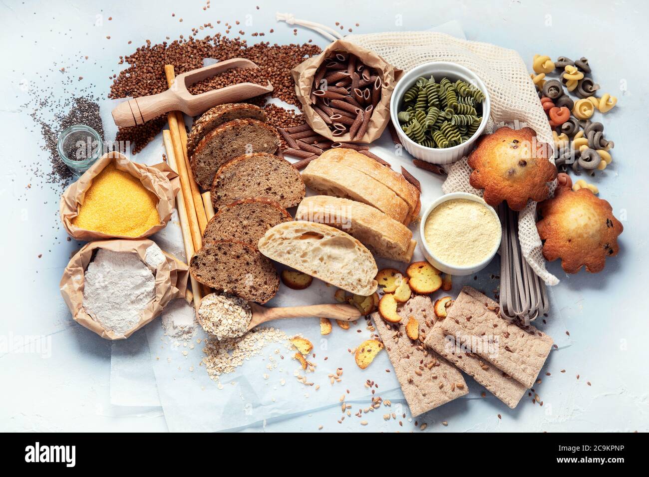 Different types of high carbohydrate food. Selection of good sources of ...