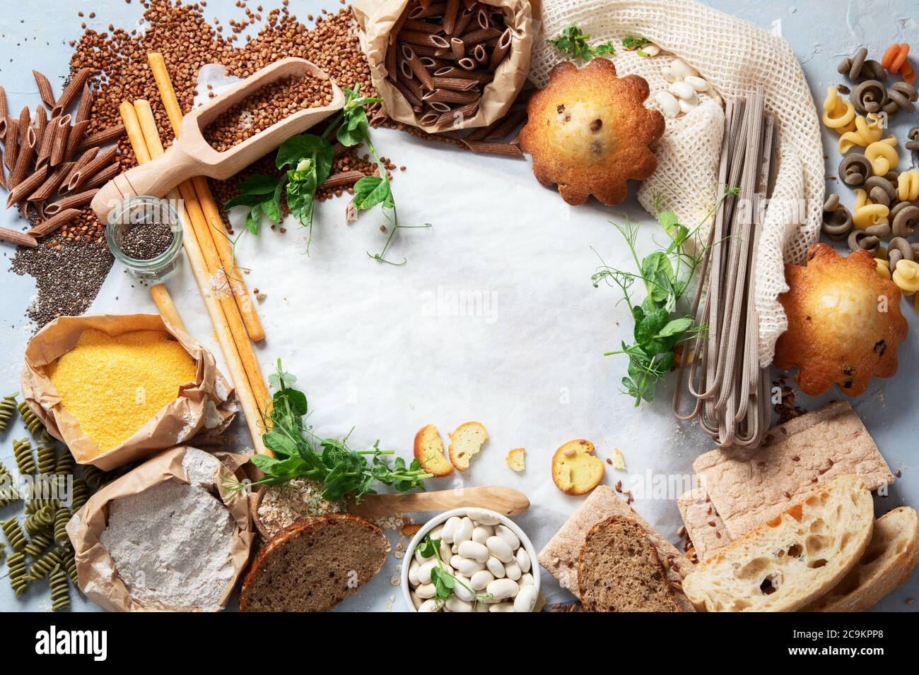 Different types of high carbohydrate food. Selection of good sources of ...