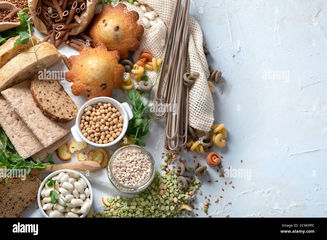Different types of high carbohydrate food. Selection of good sources of ...