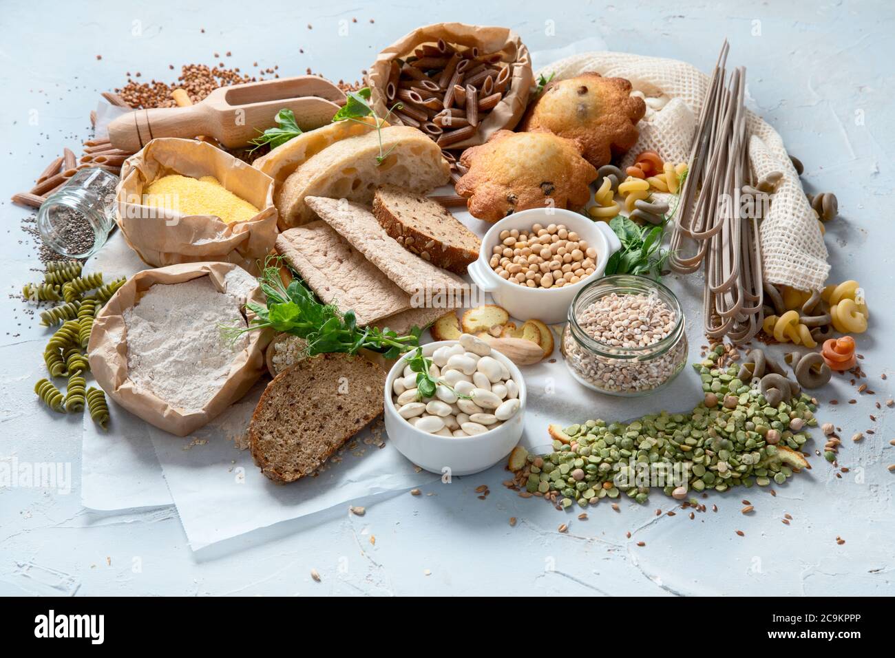 Different types of high carbohydrate food. Selection of good sources of ...