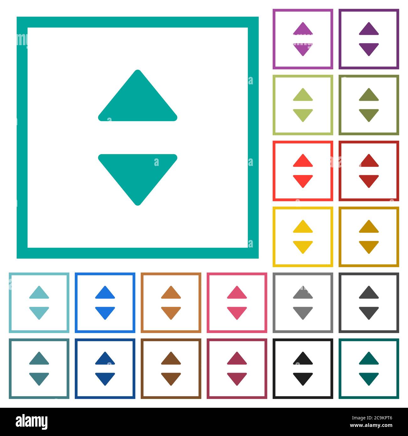 Vertical control arrows flat color icons with quadrant frames on white ...