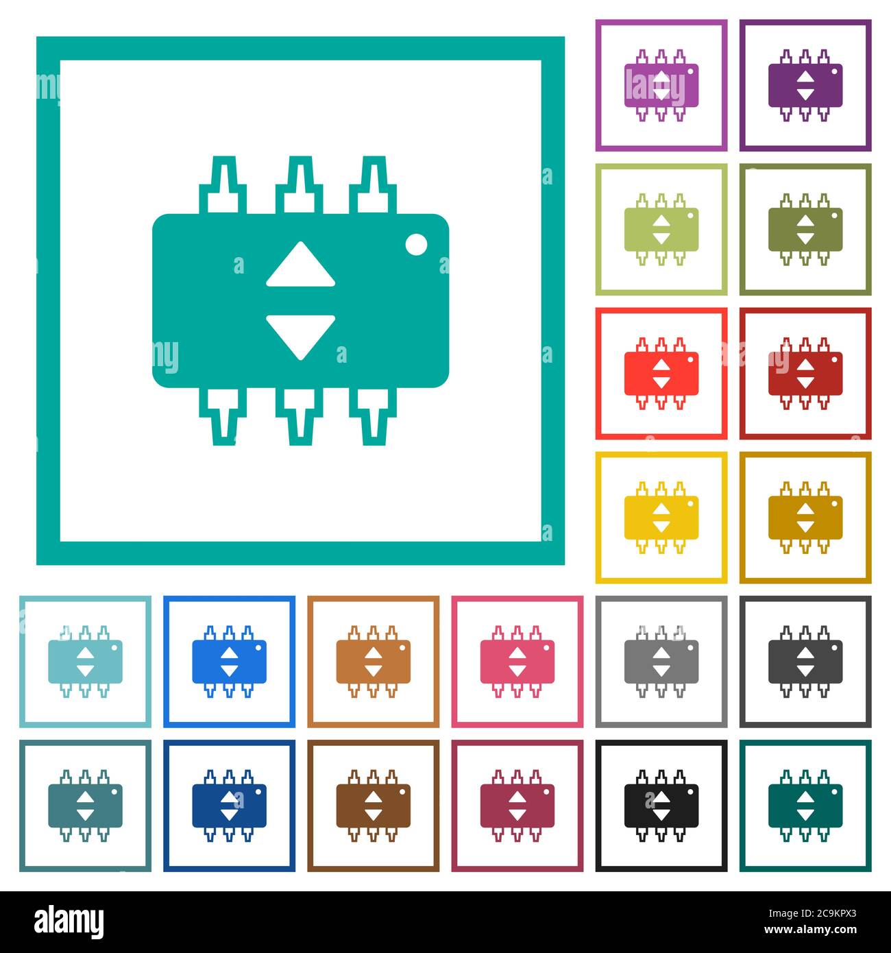 Hardware fine tune flat color icons with quadrant frames on white ...