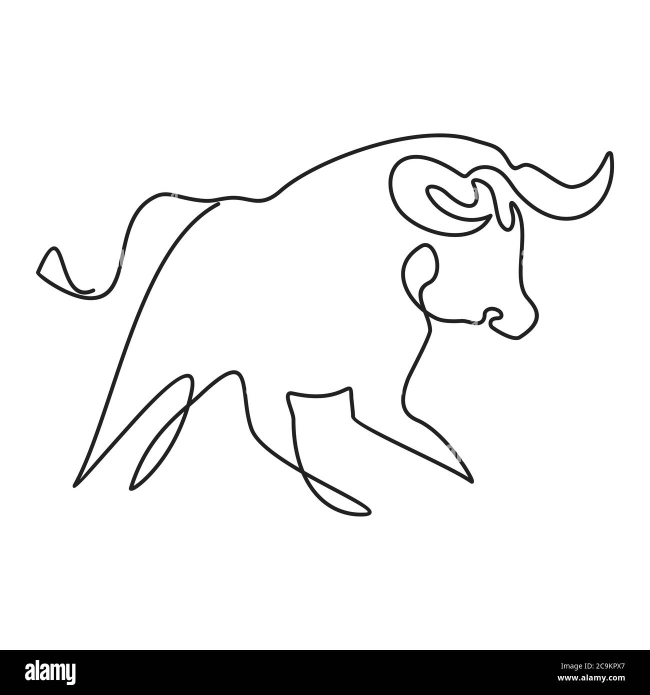 Silhouette of an attacking running bull drawn with one line Stock ...