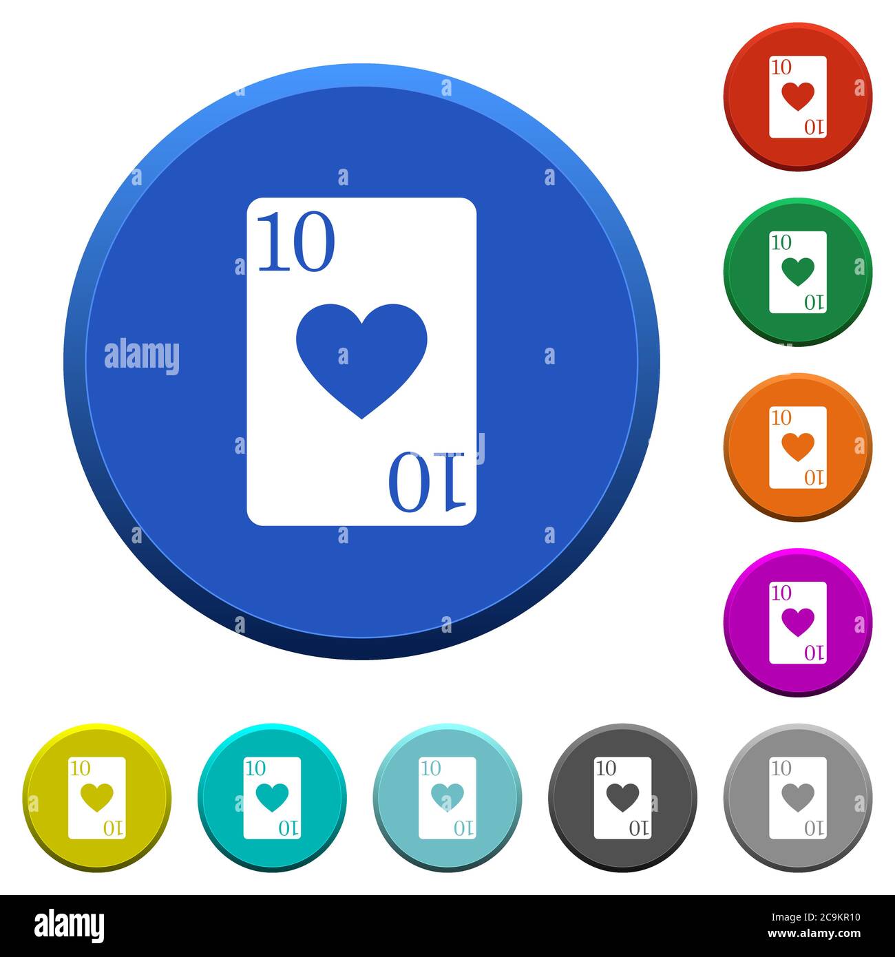 Ten of hearts card round color beveled buttons with smooth surfaces and ...